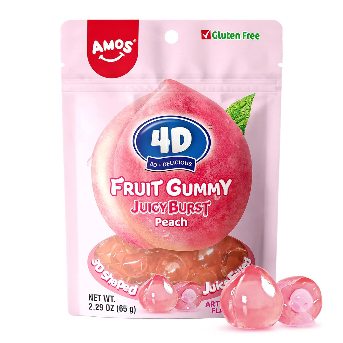 Amos White Peach Fruit Gummy(65g) Gluten Free! | 203 Exotics